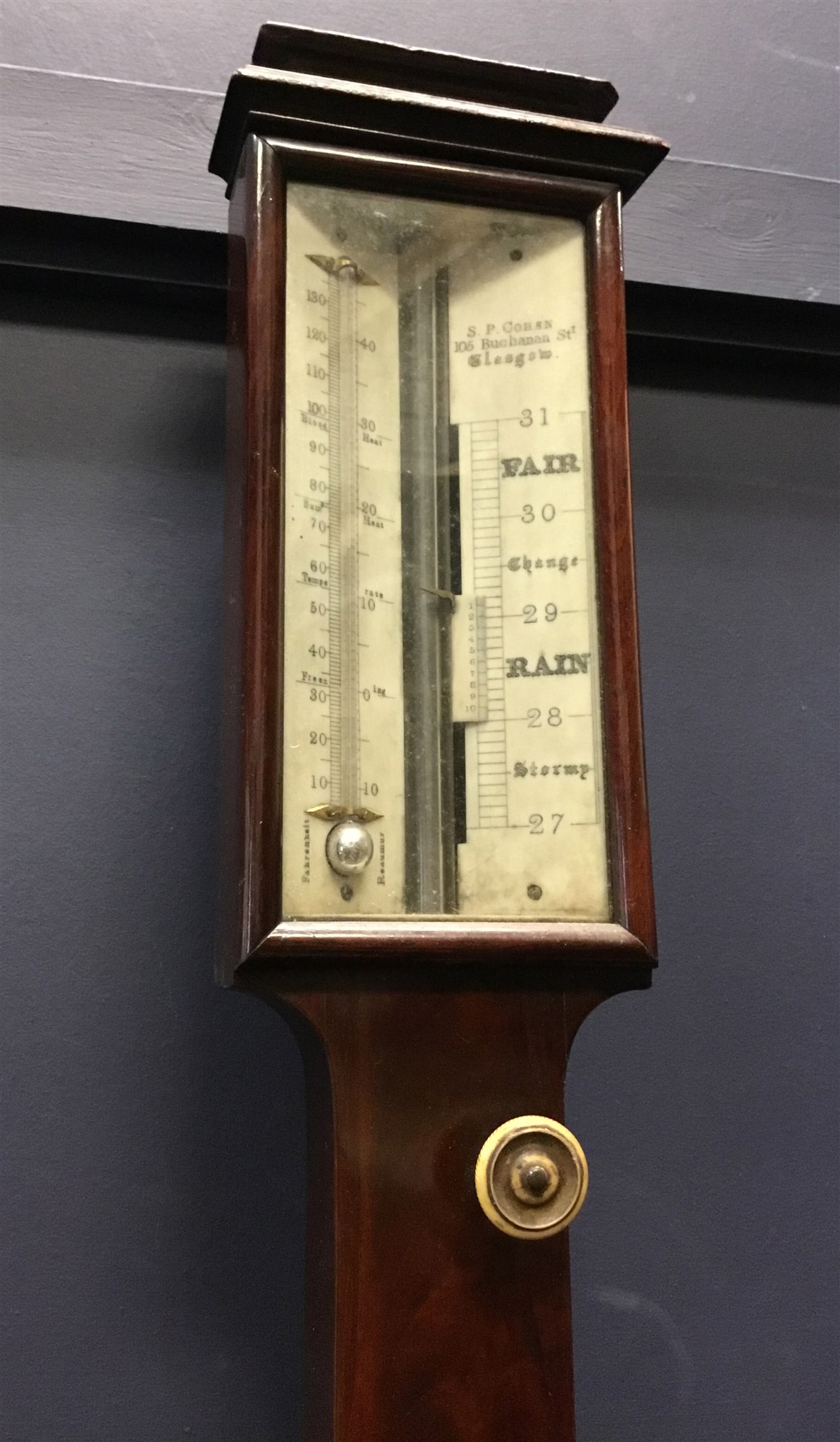 Lot 1466 - A 19TH CENTURY MAHOGANY STICK BAROMETER
