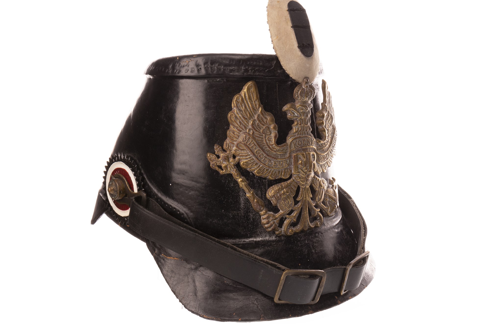 Lot 979 - A PRUSSIAN JAGER ENLISTED LEATHER SHAKO
