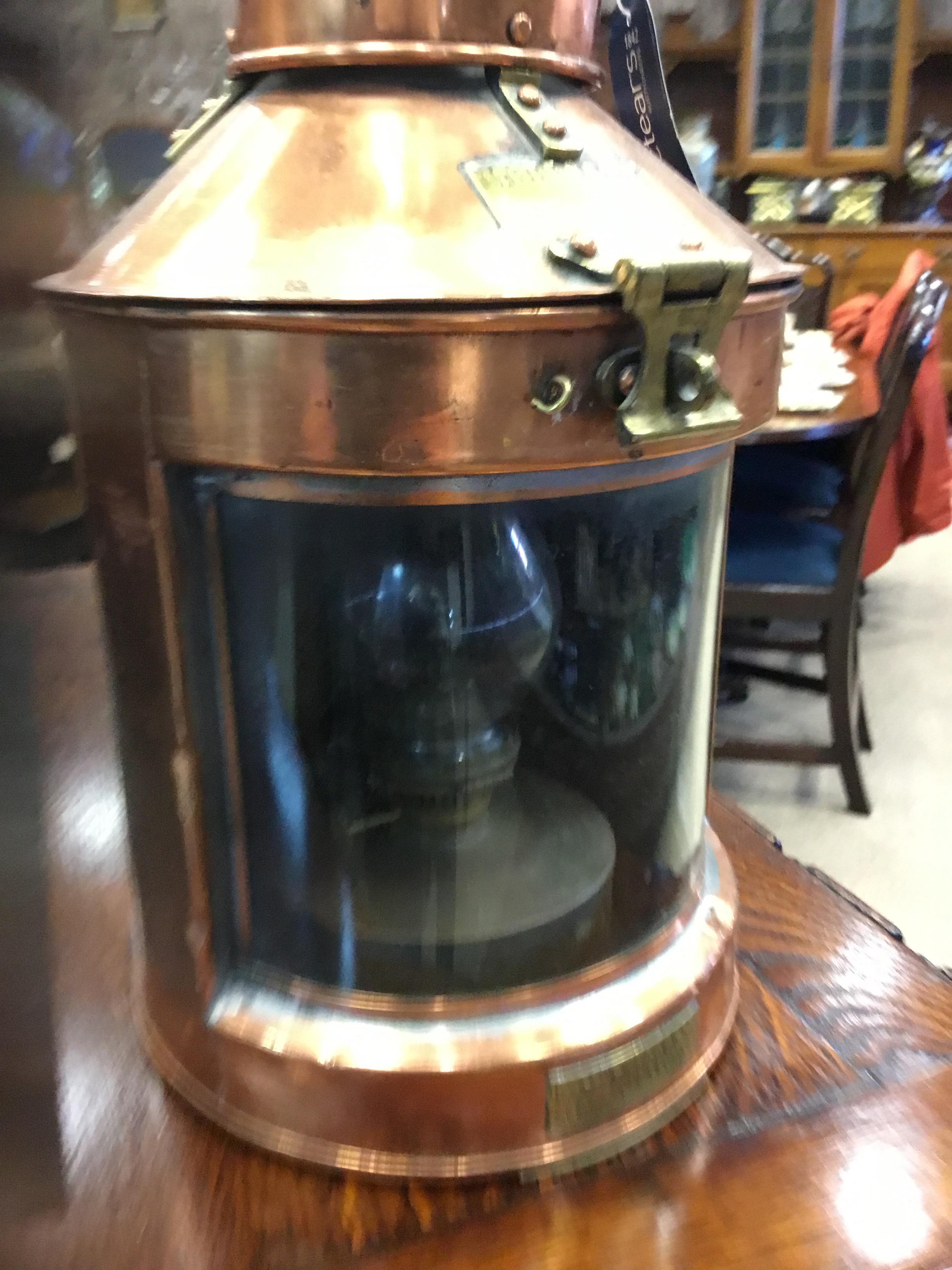Lot 1604 - A SHIP'S COPPER 'METEORITE' LAMP BY WM.