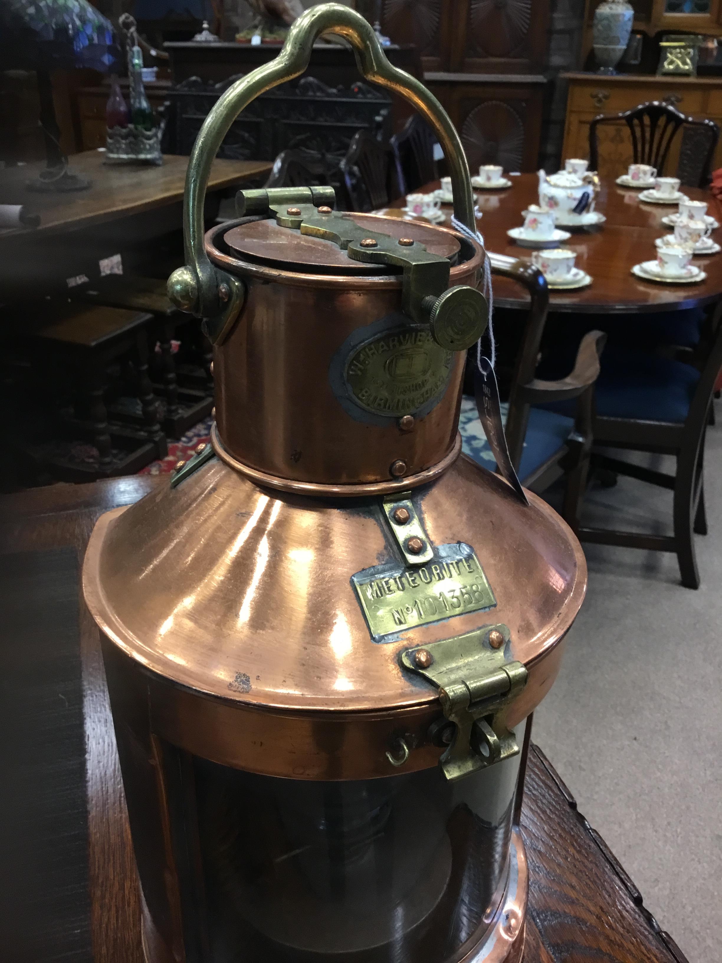 Lot 1604 - A SHIP'S COPPER 'METEORITE' LAMP BY WM.