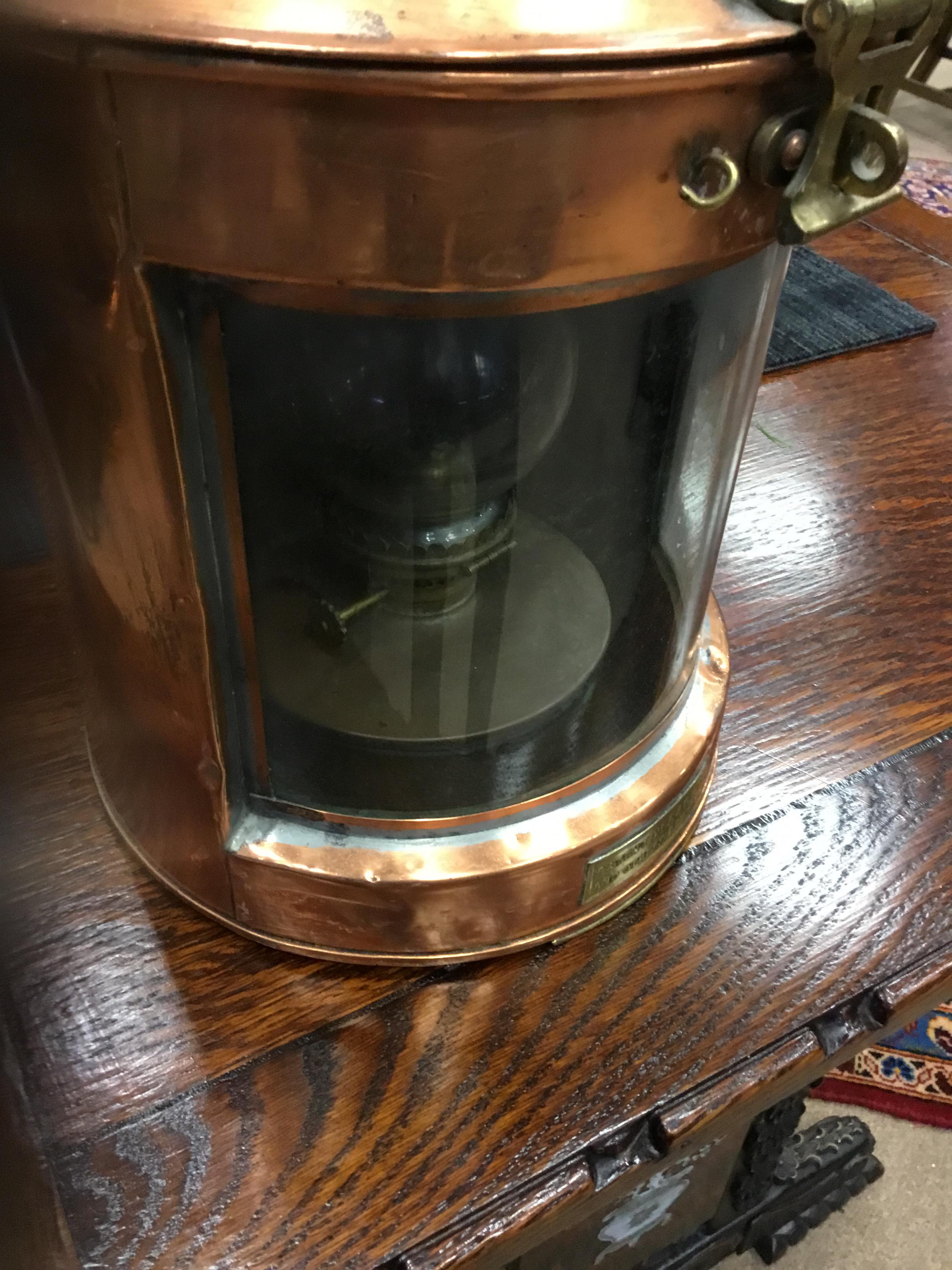 Lot 1604 - A SHIP'S COPPER 'METEORITE' LAMP BY WM.