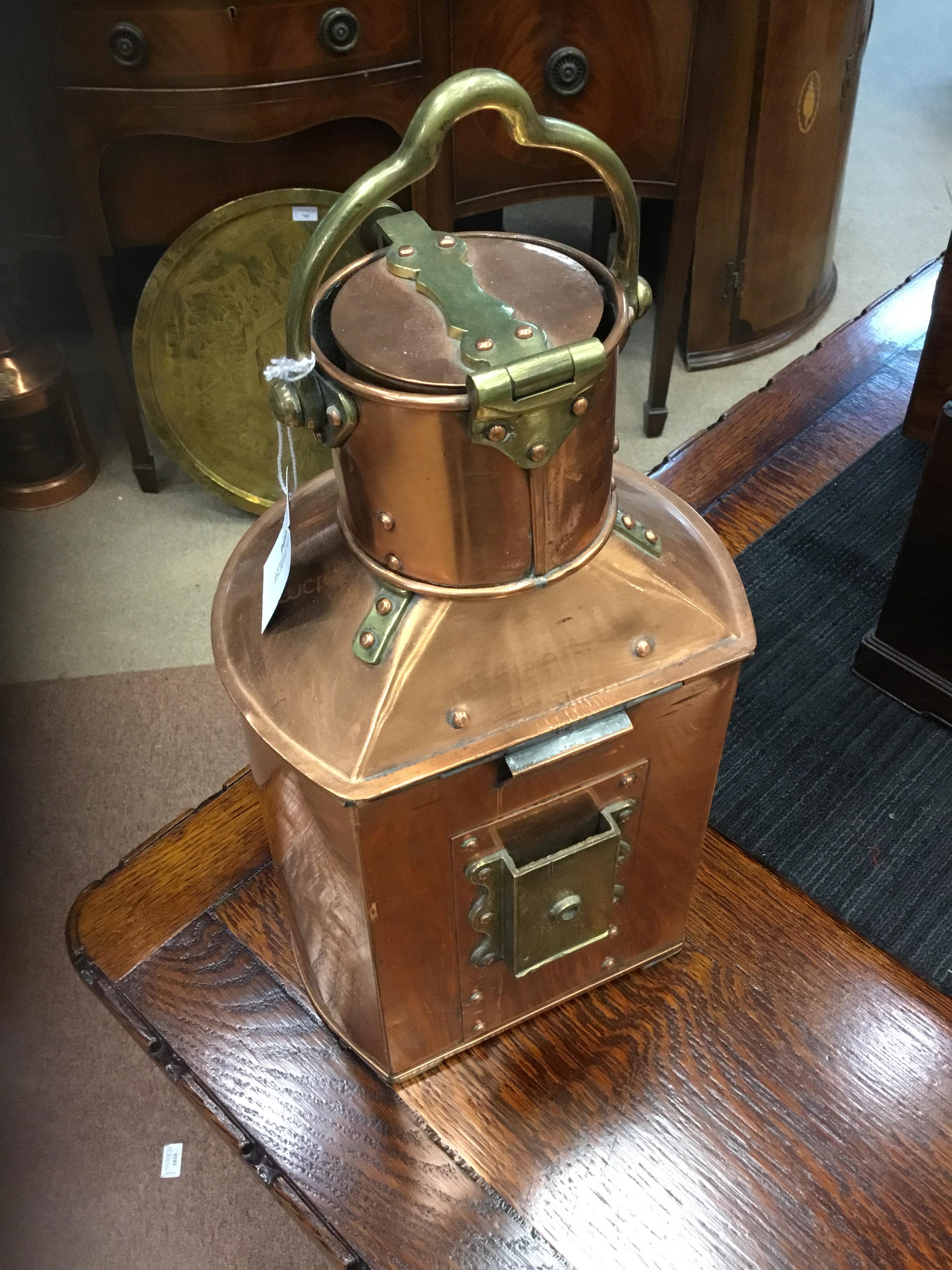 Lot 1604 - A SHIP'S COPPER 'METEORITE' LAMP BY WM.
