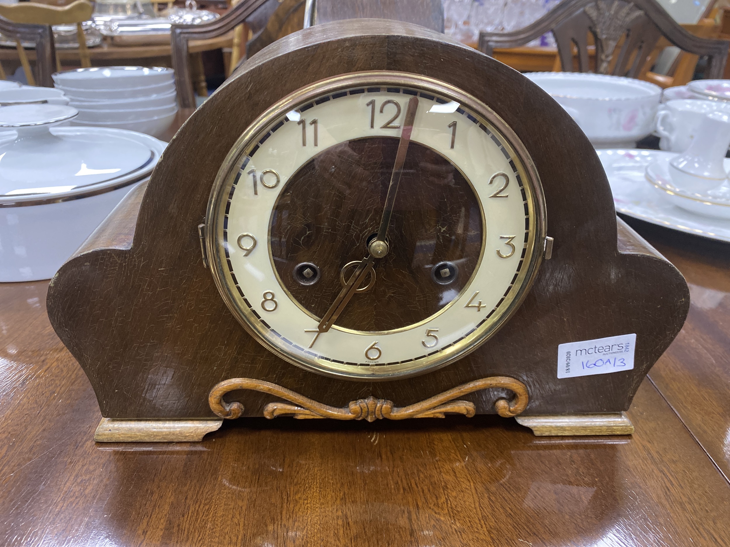 Lot 160 - A BENTIMA MAHOGANY CASED MANTEL CLOCK AND