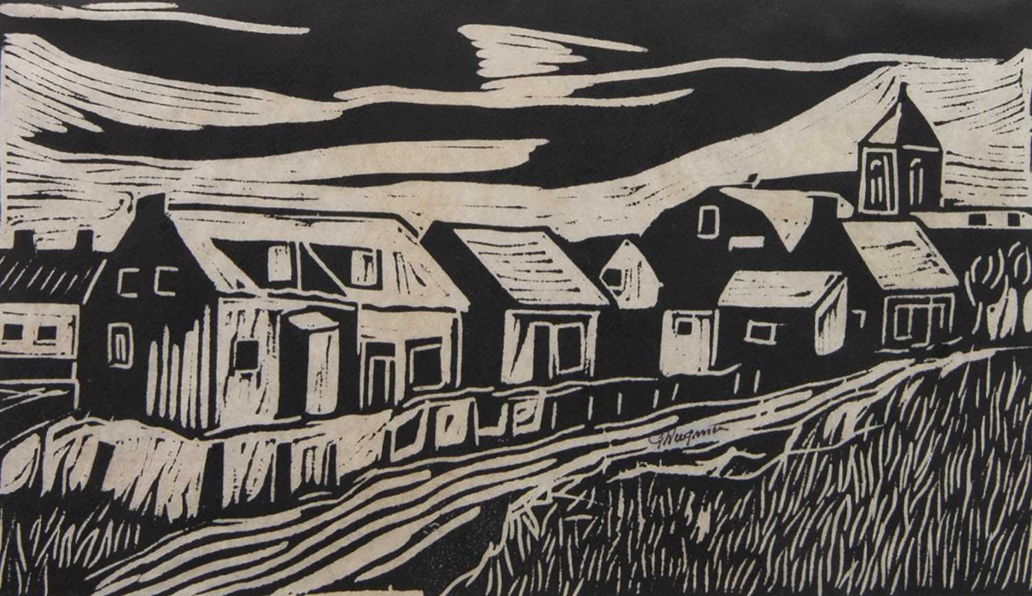 Lot 553 - VILLAGE SCENE WOODCUT