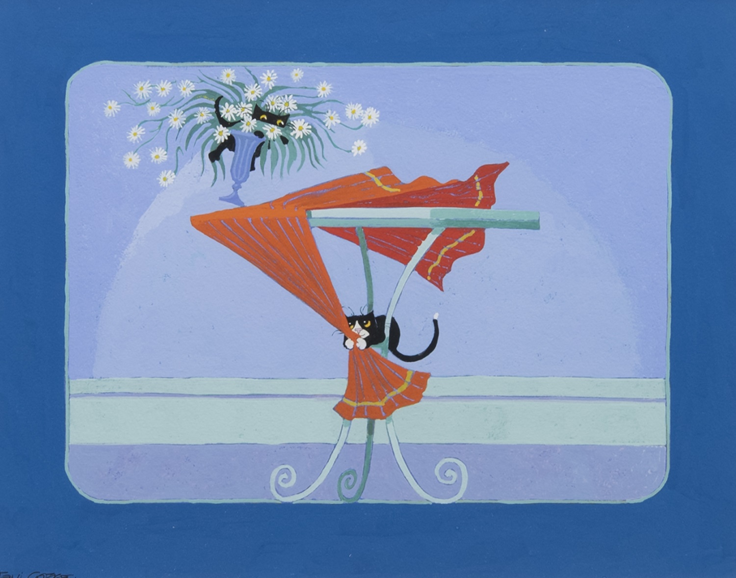 Lot 778 - NAUGHTY CATS, A GOUACHE BY TONI GOFFE