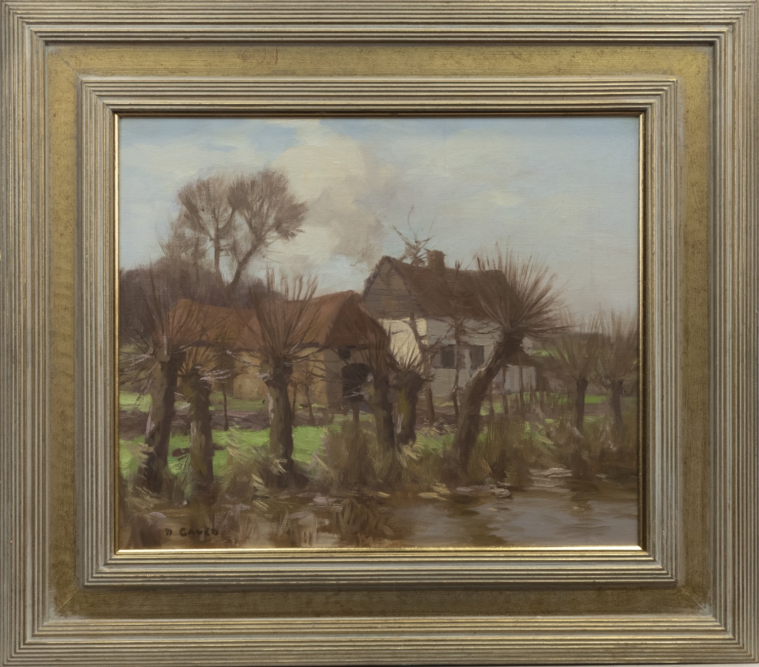 Lot 56 - A FRENCH FARMHOUSE, AN OIL BY DAVID GAULD