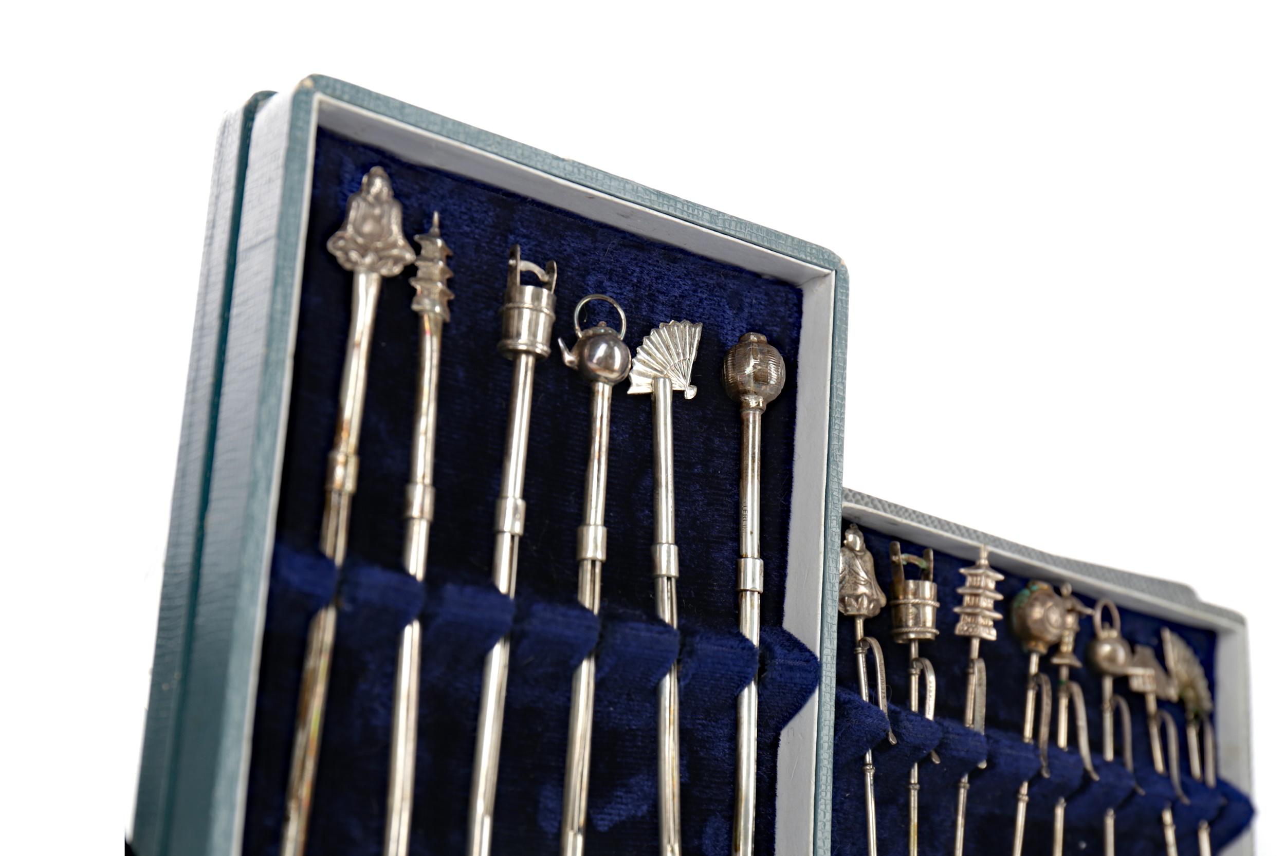 Lot 754 - A SET OF SIX JAPANESE SILVER DRINKS STIRRERS