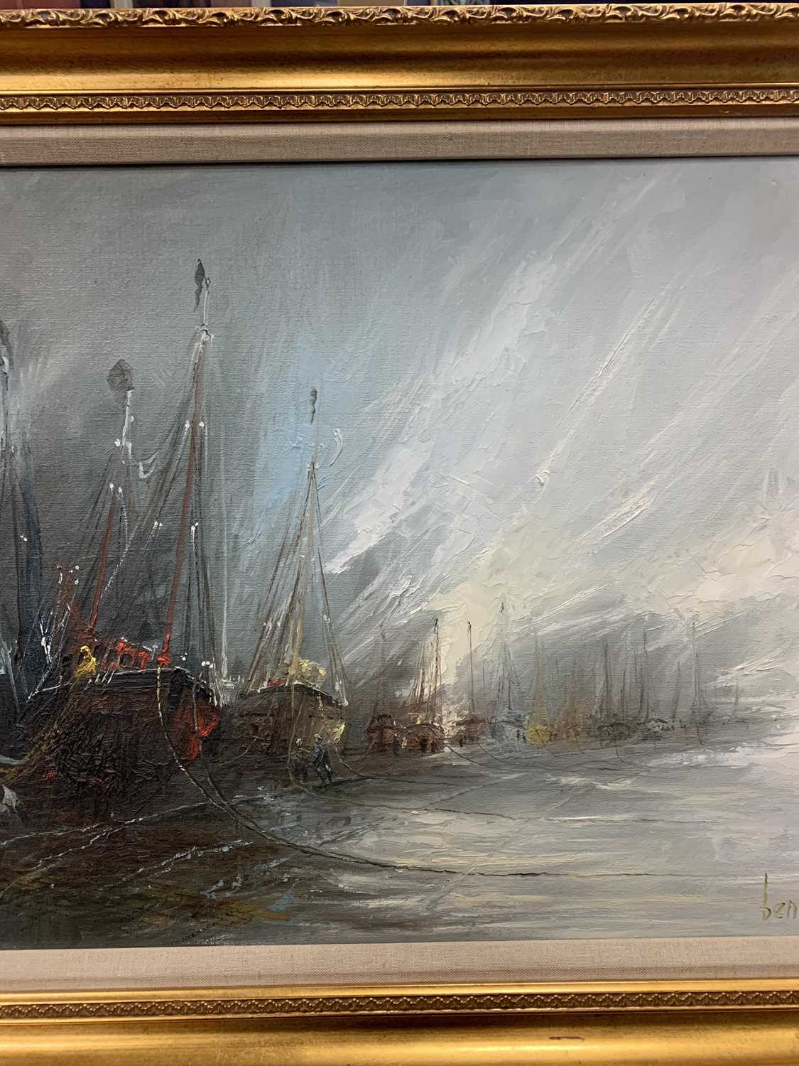Lot 501 - THE ENCROACHING TIDE, AN OIL BY BEN MAILE
