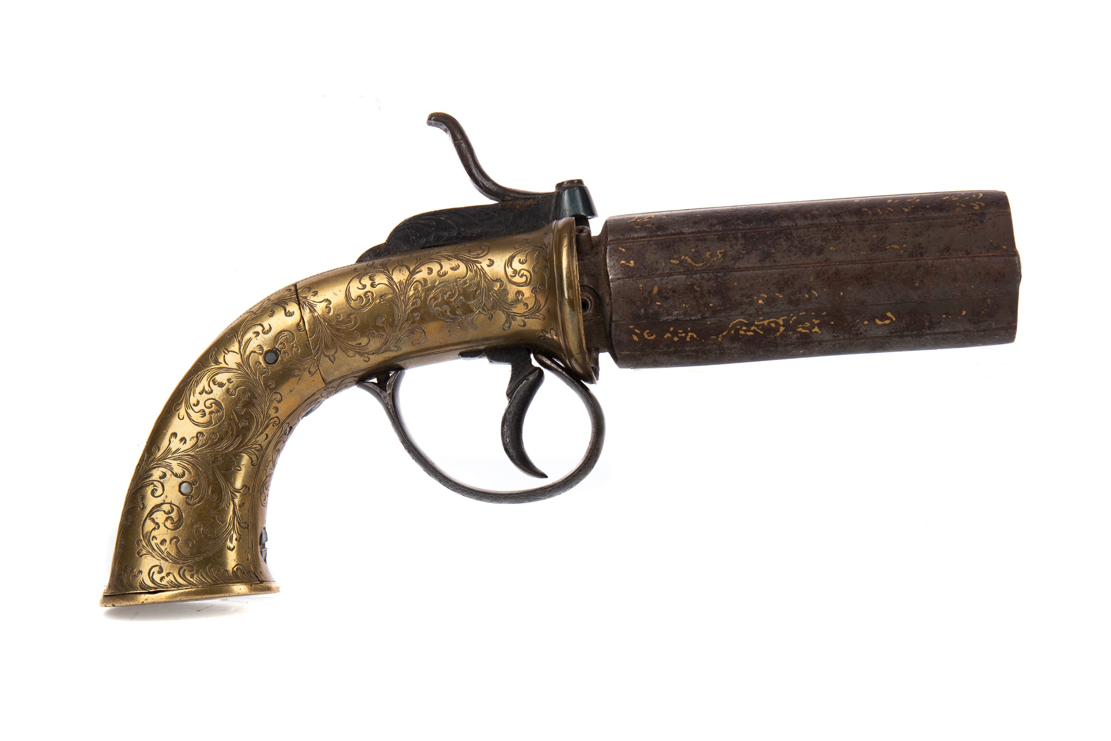 Lot 1319 - A SIX-SHOT PEPPERBOX REVOLVER OF 19TH