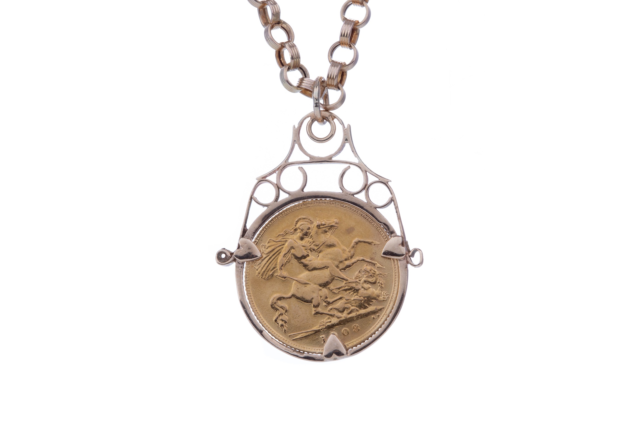 Lot 1 - AN EDWARD VII HALF SOVEREIGN PENDANT ON CHAIN