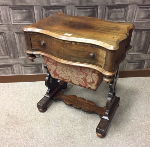Lot 1052 - EARLY VICTORIAN ROSEWOOD NEEDLEWORK TABLE