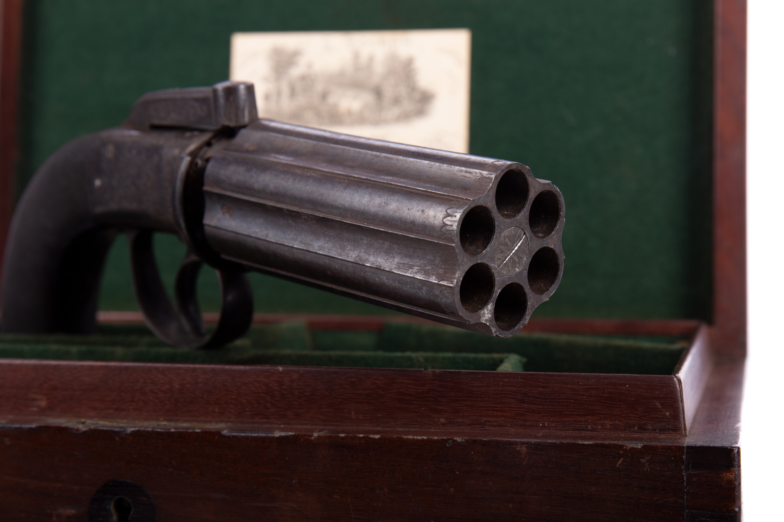 Lot 120 - A 19TH CENTURY SIX-SHOT PEPPERBOX REVOLVER
