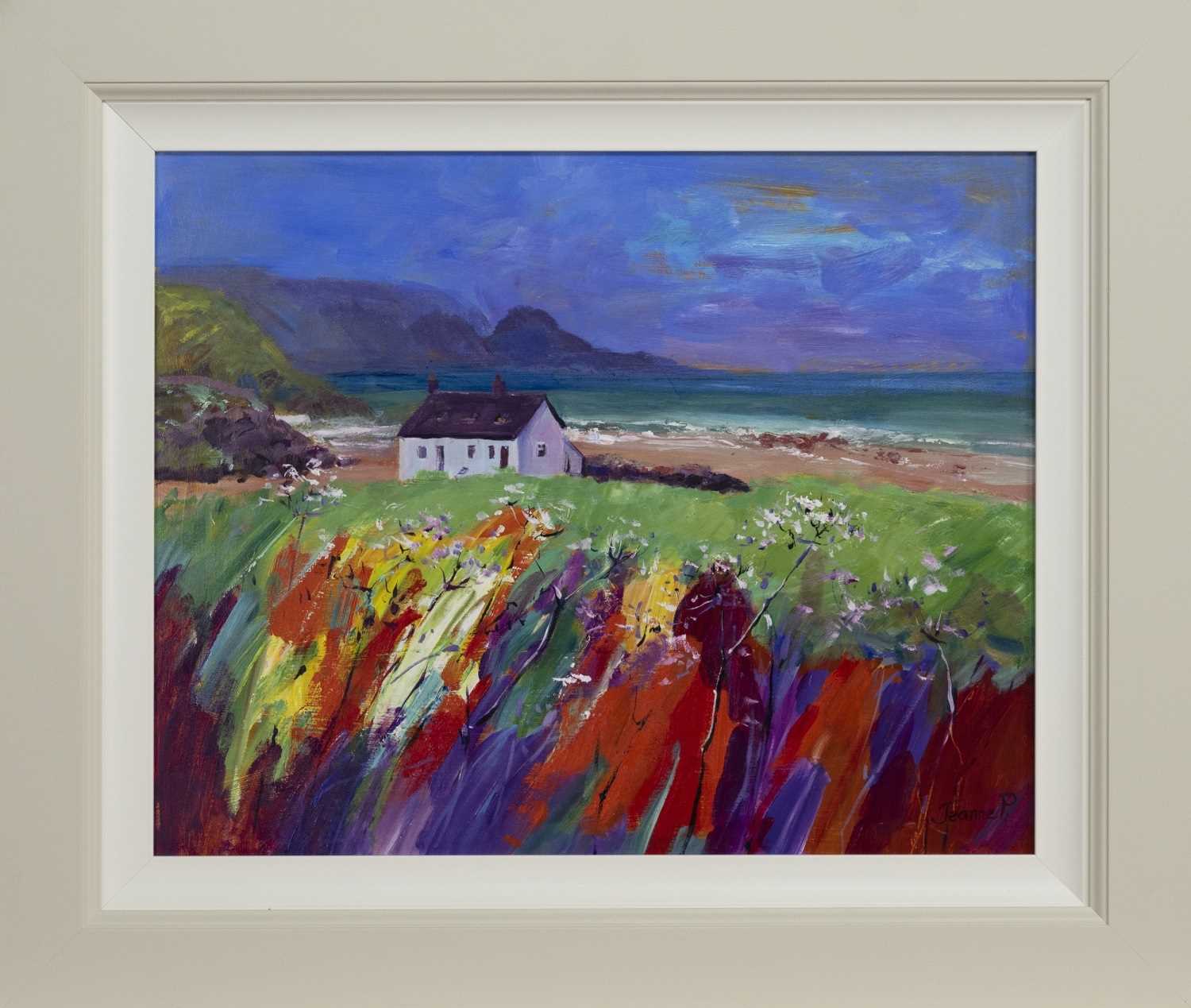 Lot 312 - SCOTTISH CROFT, AN OIL BY JEANNE PEACH