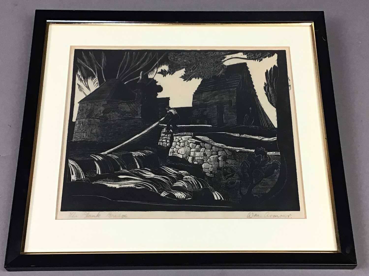 Lot 100 - THE PLANK BRIDGE, A WOODCUT BY WILLIAM
