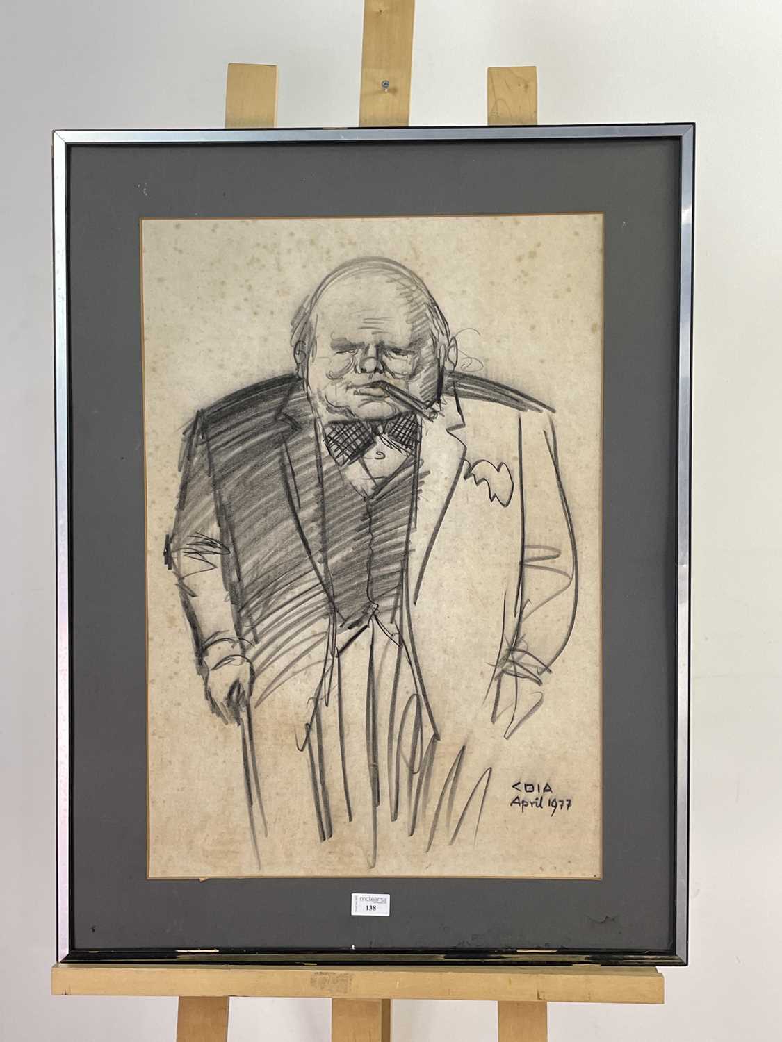 Lot 138 - A LARGE CHARCOAL STUDY OF WINSTON CHURCHILL