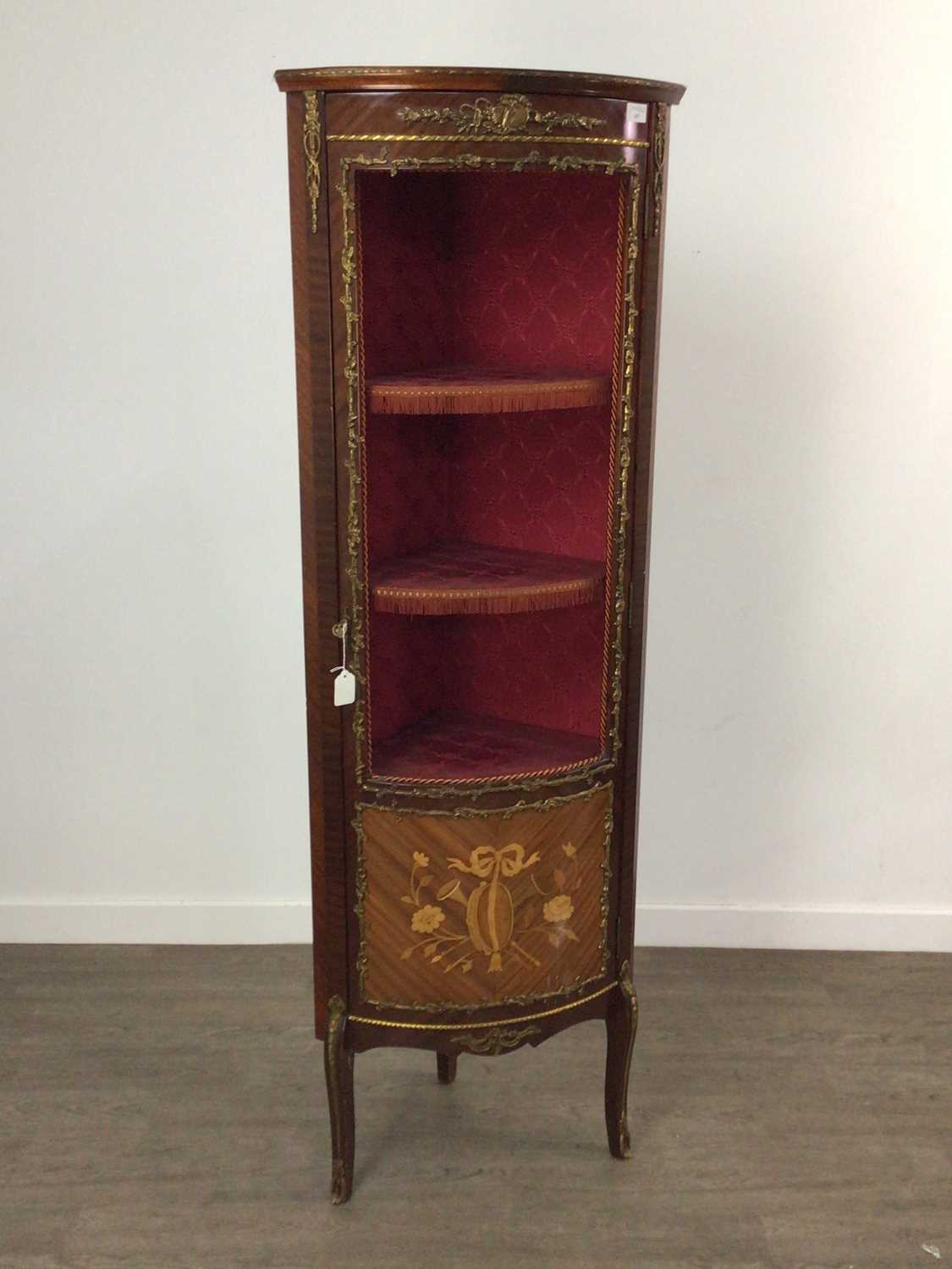 Lot 142 - LOUIS XV STYLE KINGWOOD CORNER VITRINE