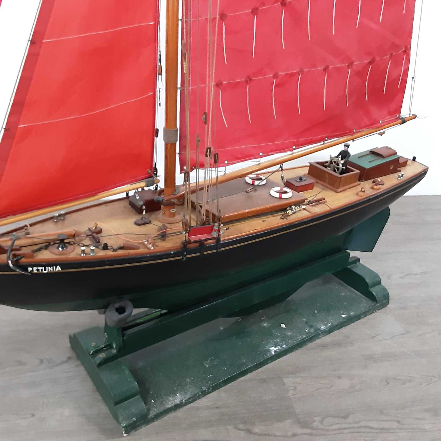 Lot 595 - LARGE WOODEN MODEL OF A SINGLE MASTED