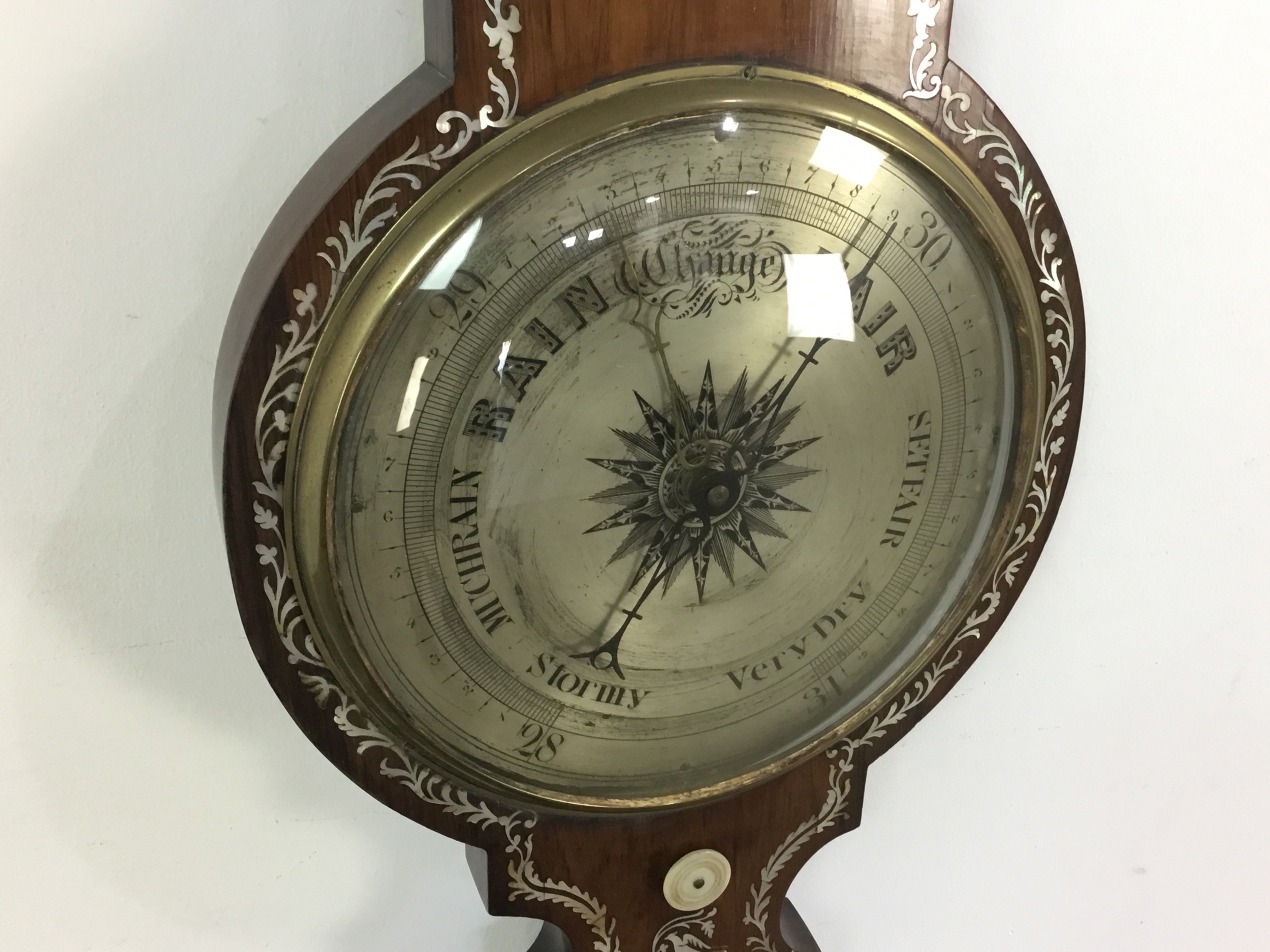 Lot 677 - VICTORIAN ROSEWOOD WHEEL BAROMETER AND