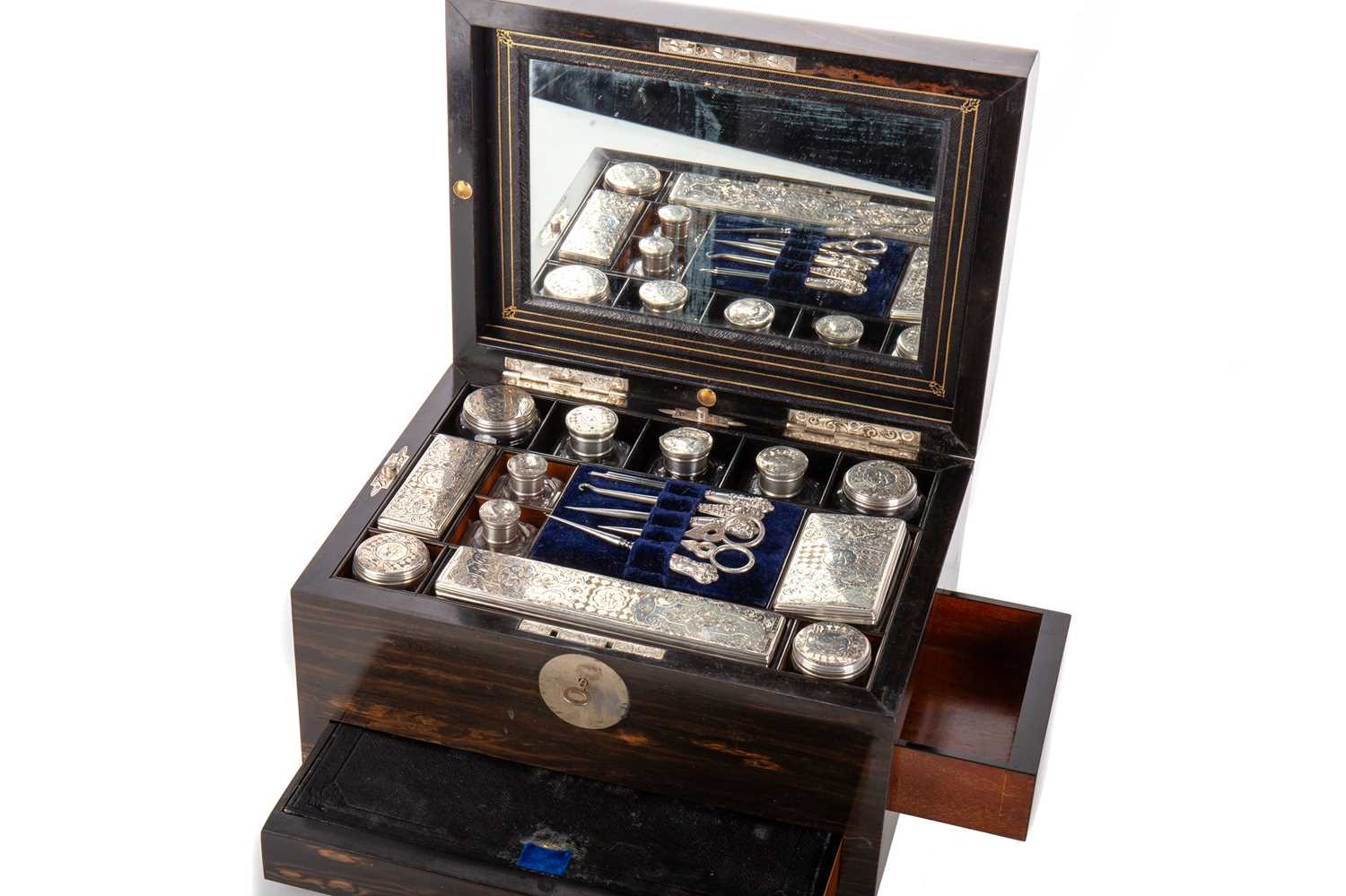 Lot 852 - FINE VICTORIAN COROMANDEL TRAVELLING BOX,