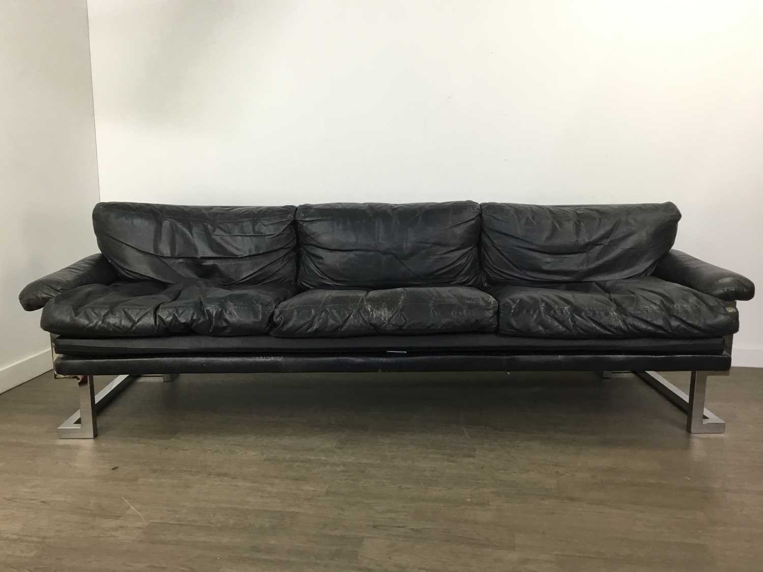 Lot 282 - PIEFF MANDARIN BLACK LEATHER THREE SEAT