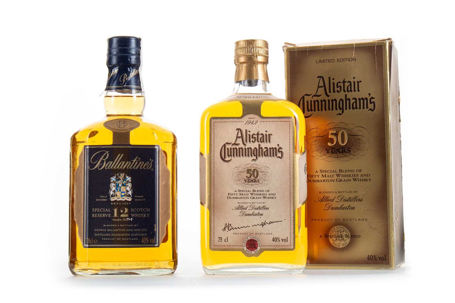 ALISTAIR CUNNINGHAM'S 50 YEARS 75CL AND BALLANTINE'S 12 YEAR OLD ...