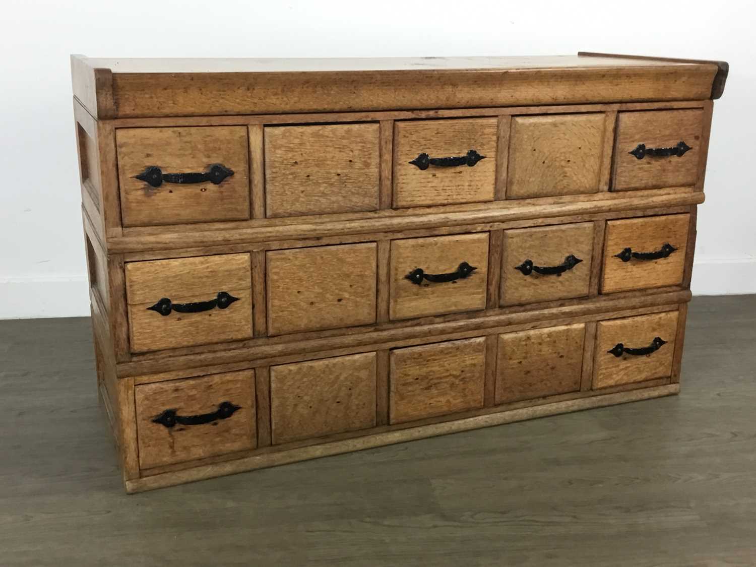 Lot 718 - NEST OF OAK INDEX DRAWERS,