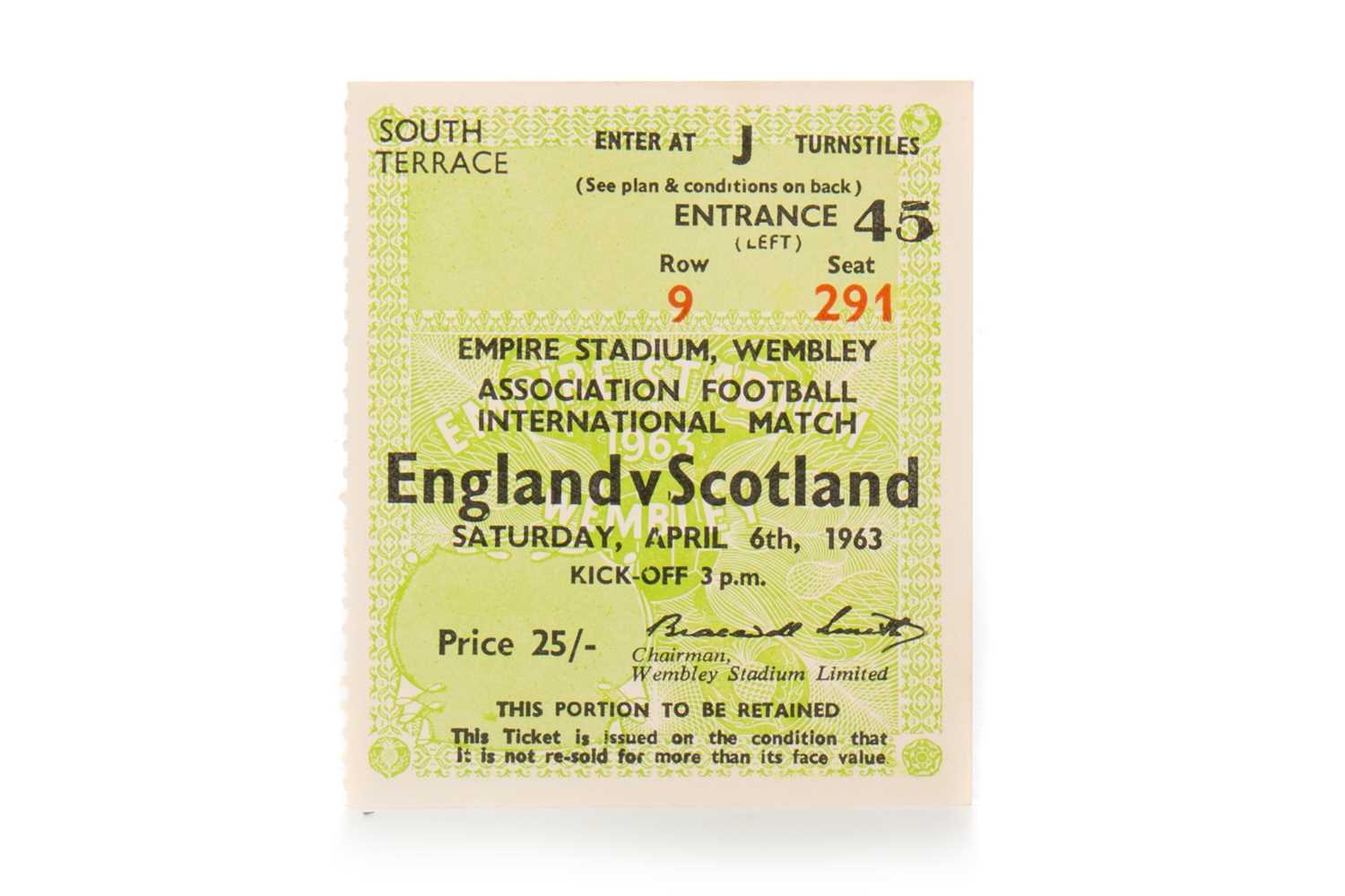 Lot 1618 - ENGLAND VS. SCOTLAND, TICKET,