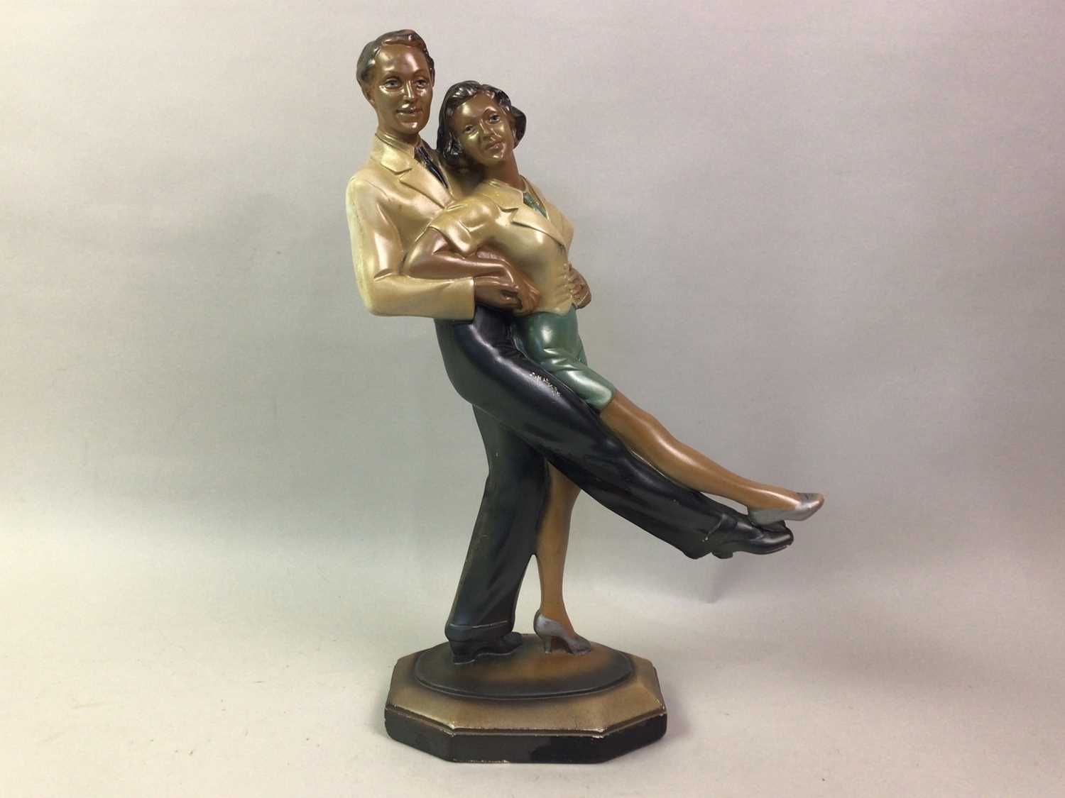 Lot 5 - ART DECO PAINTED PLASTER FIGURE GROUP,