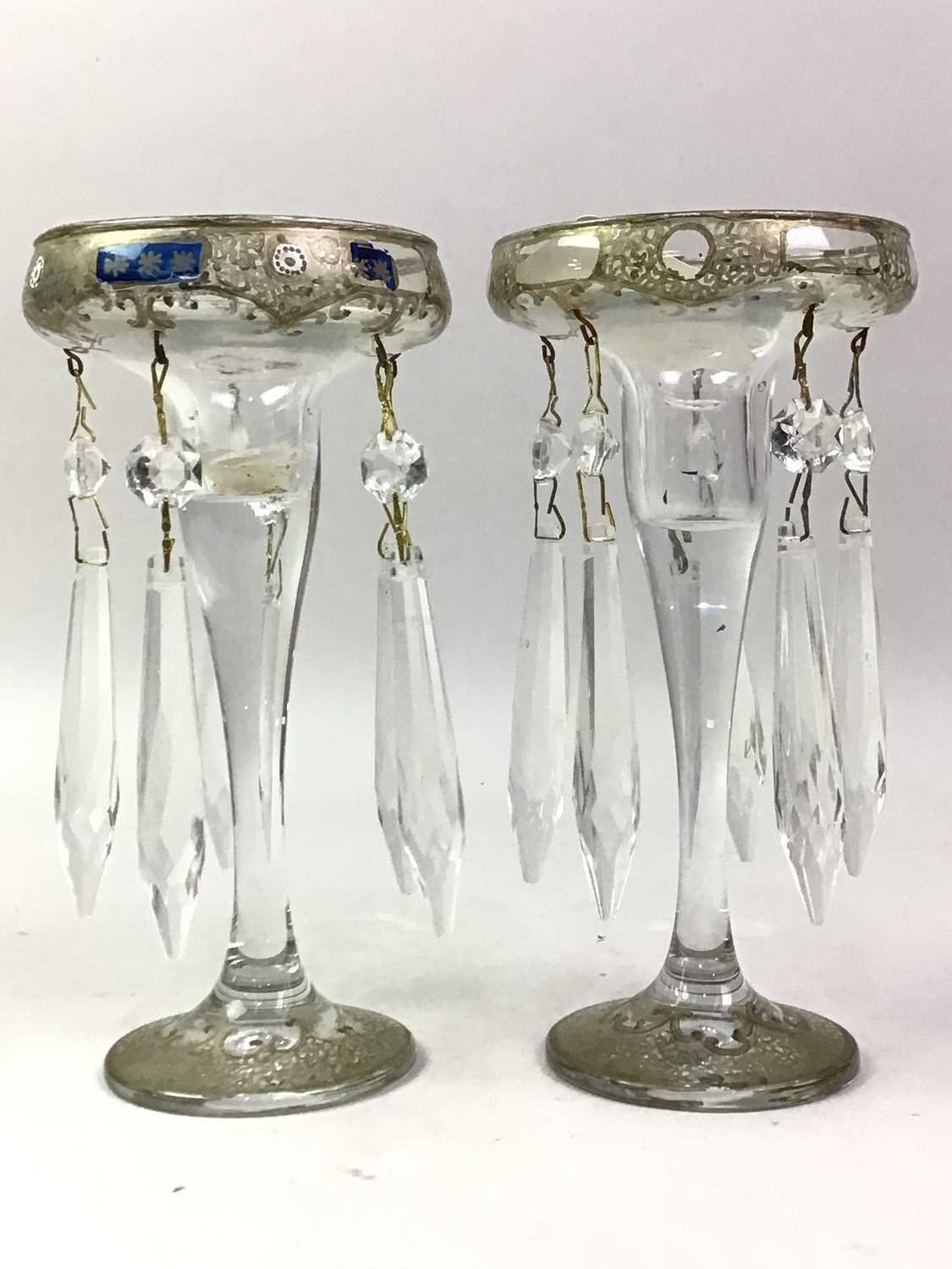 Lot 74 - PAIR OF VICTORIAN GLASS CANDLE LUSTRES,