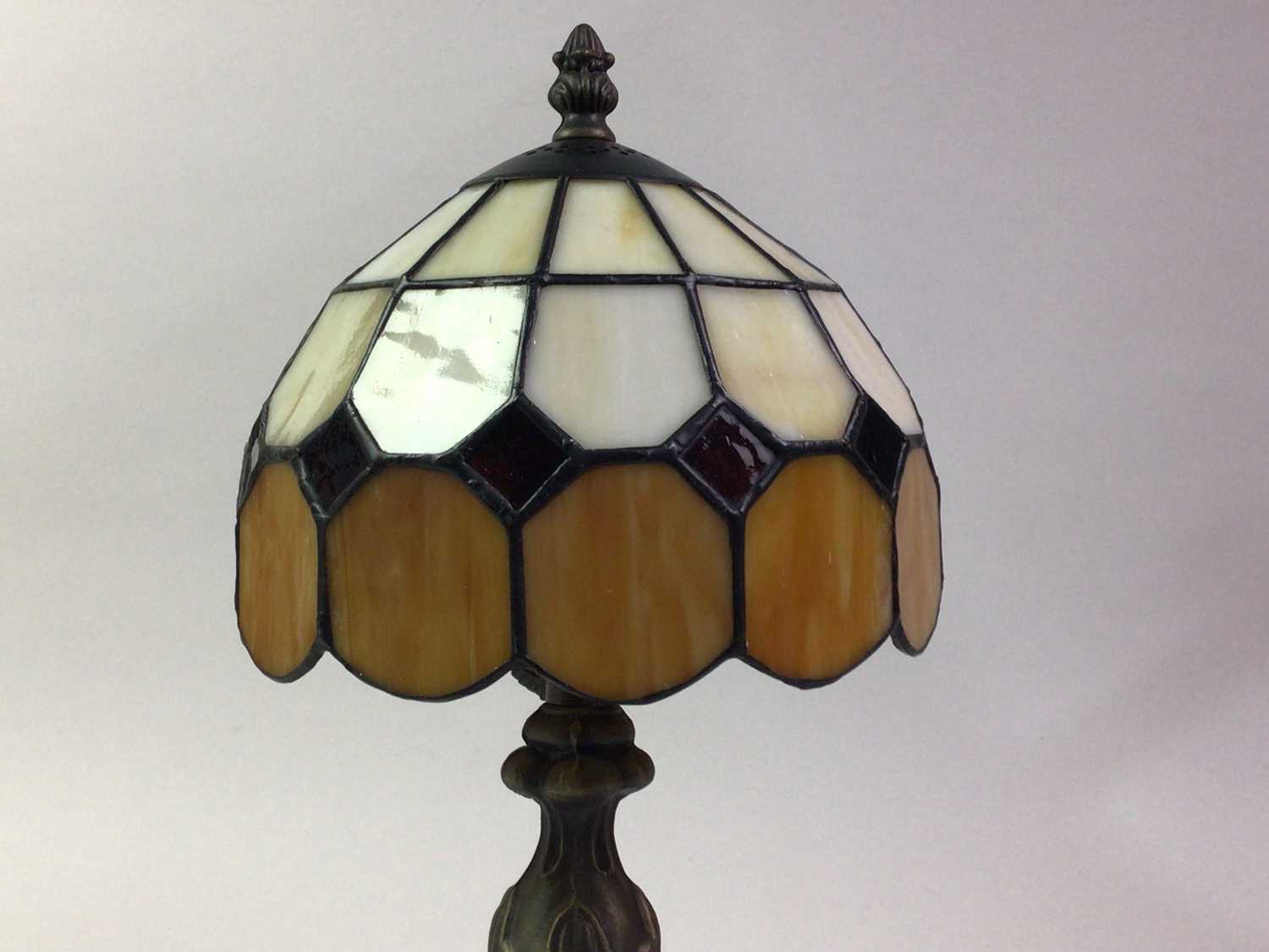 Lot 255 - TWO REPRODUCTION TIFFANY STYLE TABLE LAMPS,