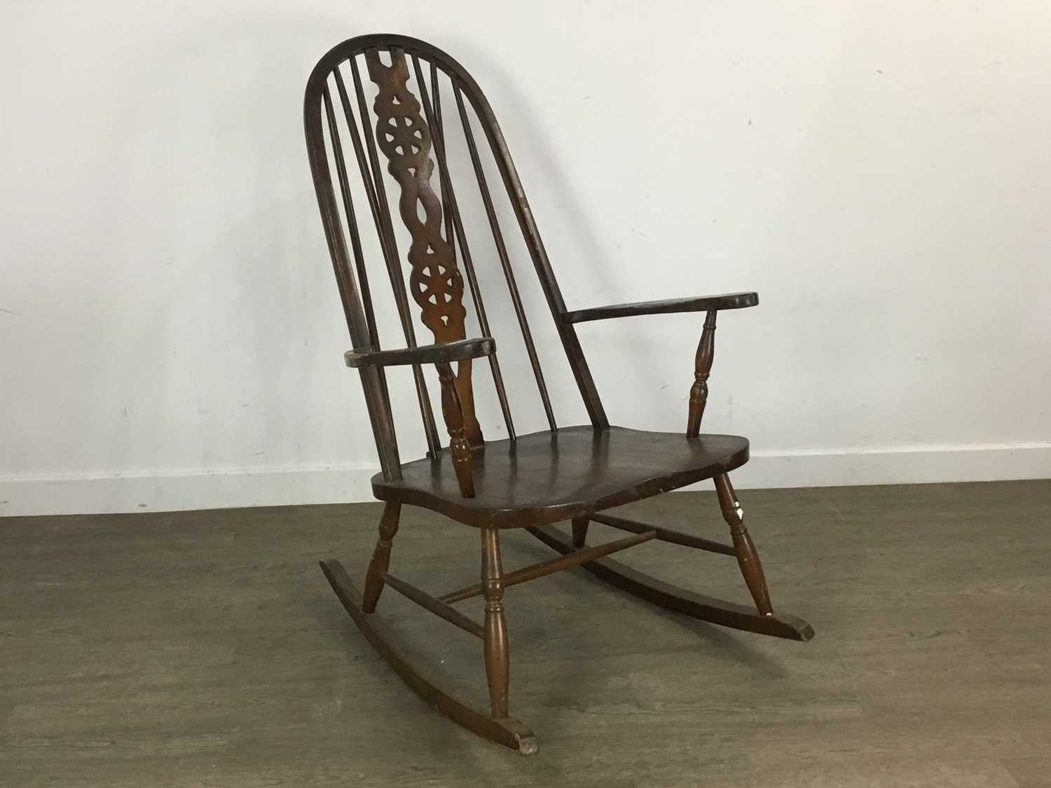 Lot 238 - STAINED OAK ROCKING CHAIR,