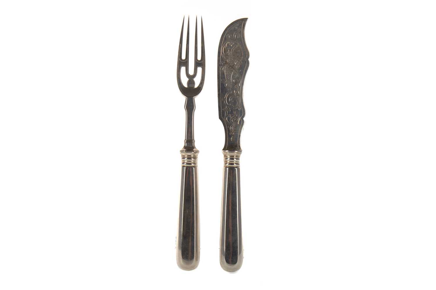 Lot 1283 - RUSSIAN SILVER FISH KNIFE AND FORK,