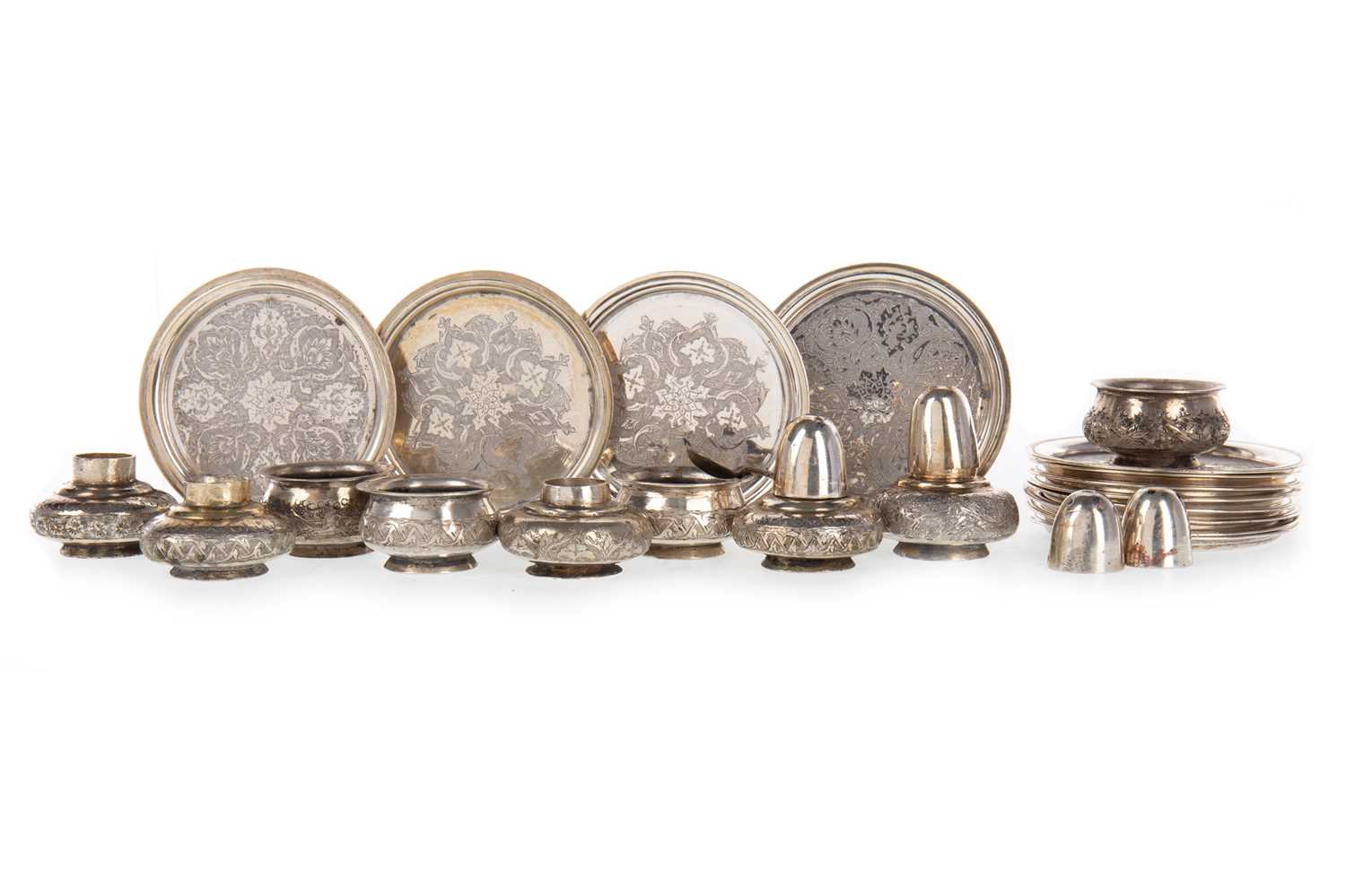 Lot 981 - SET OF TWELVE ISLAMIC SILVER DISHES,