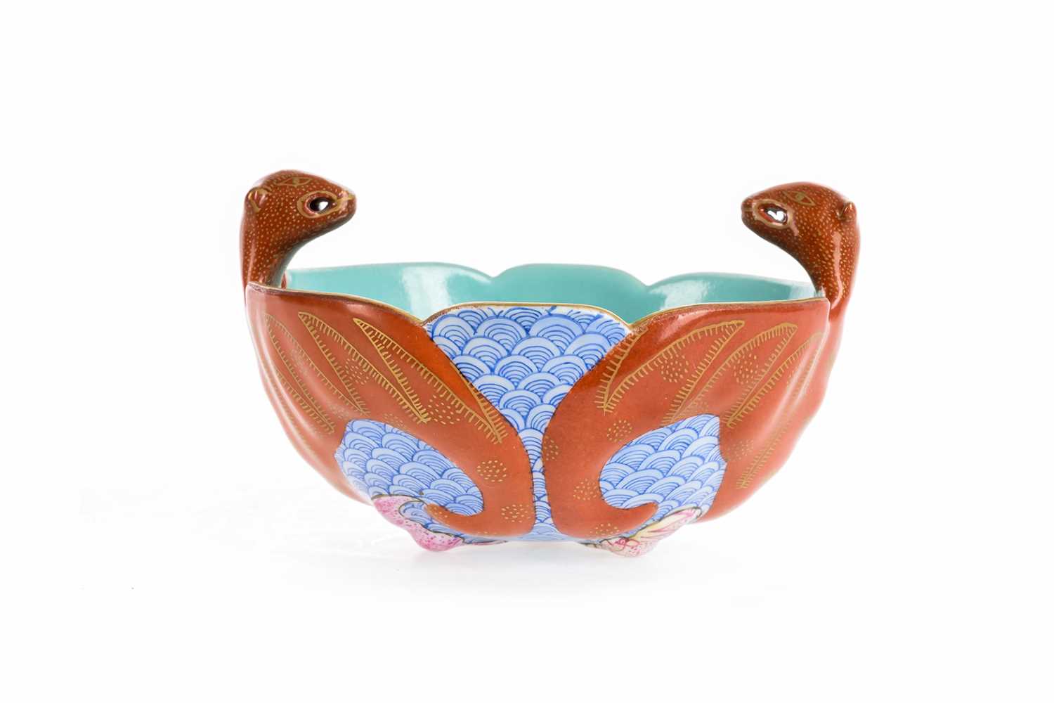 Lot 1197 - CHINESE FENCAI DOUBLE BAT BOWL,