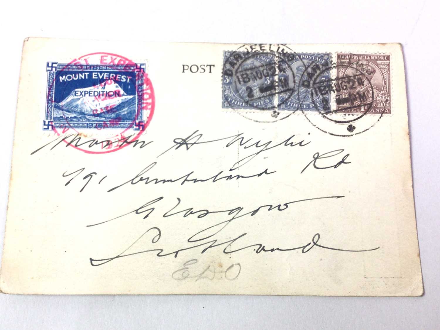 Lot 468 - 1924 MOUNT EVEREST EXPEDITION POSTCARD,
