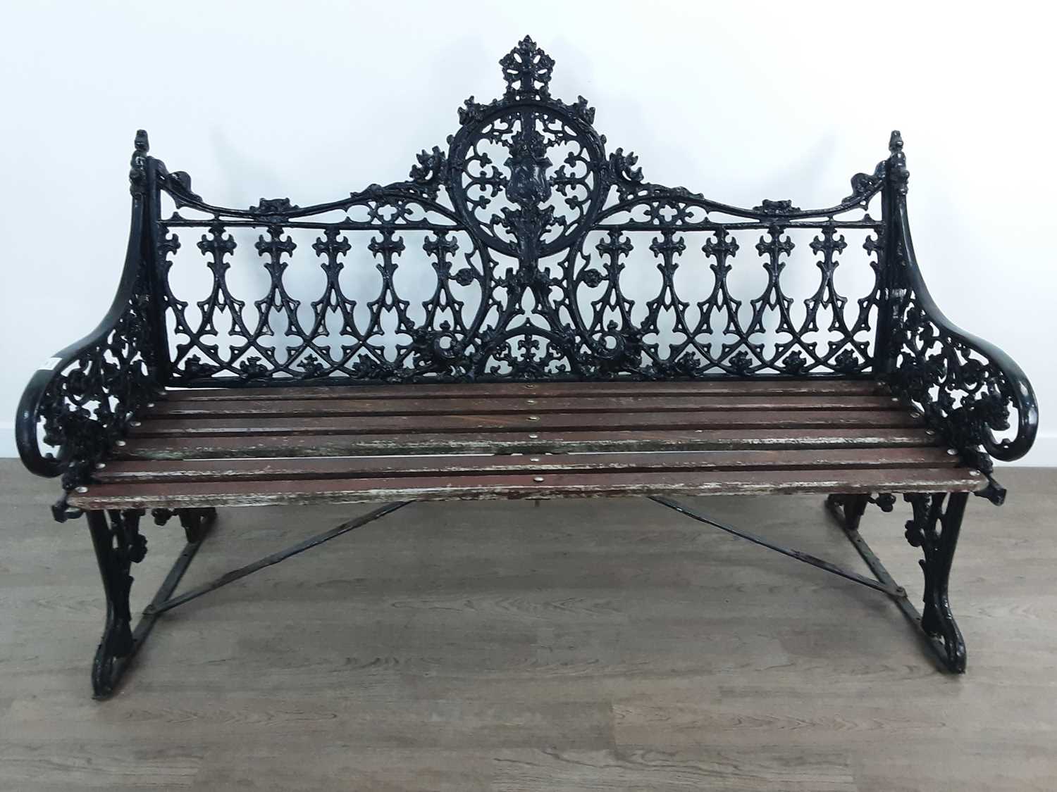 Lot 1483 - REPRODUCTION GOTHIC REFORM GARDEN BENCH,
