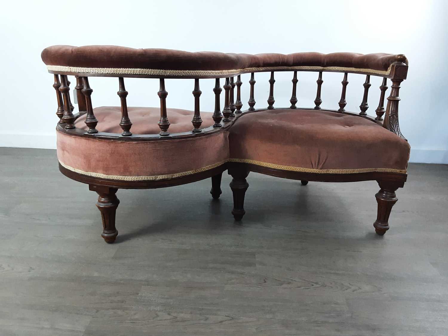 Lot 8 - LATE VICTORIAN WALNUT CONVERSATION SETTEE,
