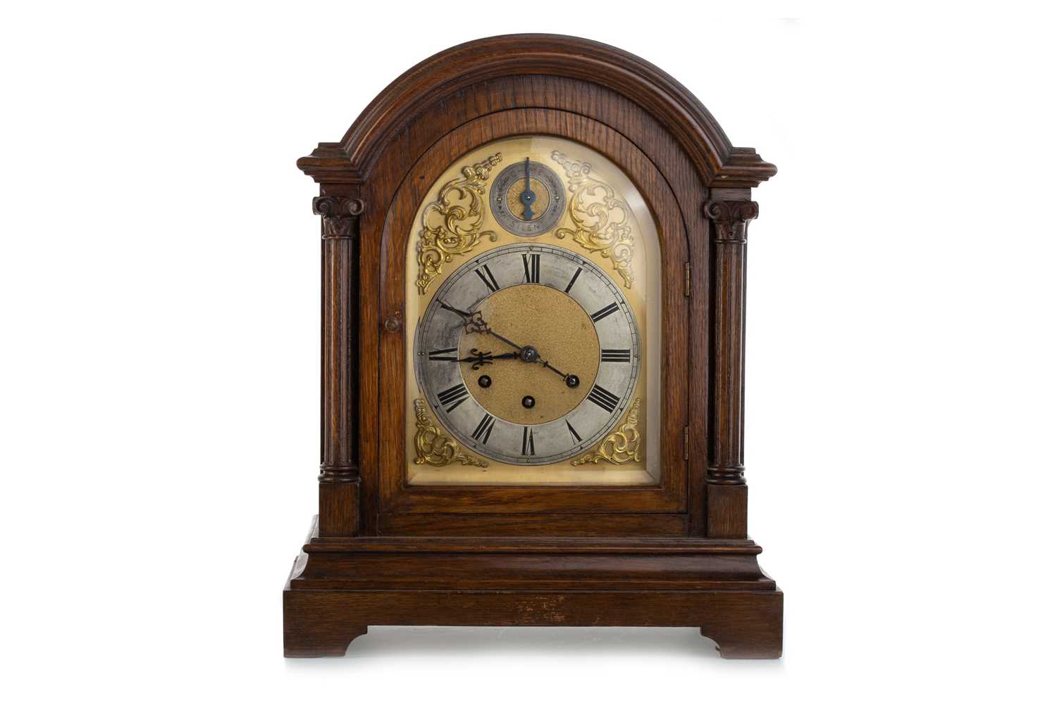 Lot 998 - VICTORIAN OAK MANTEL CLOCK,