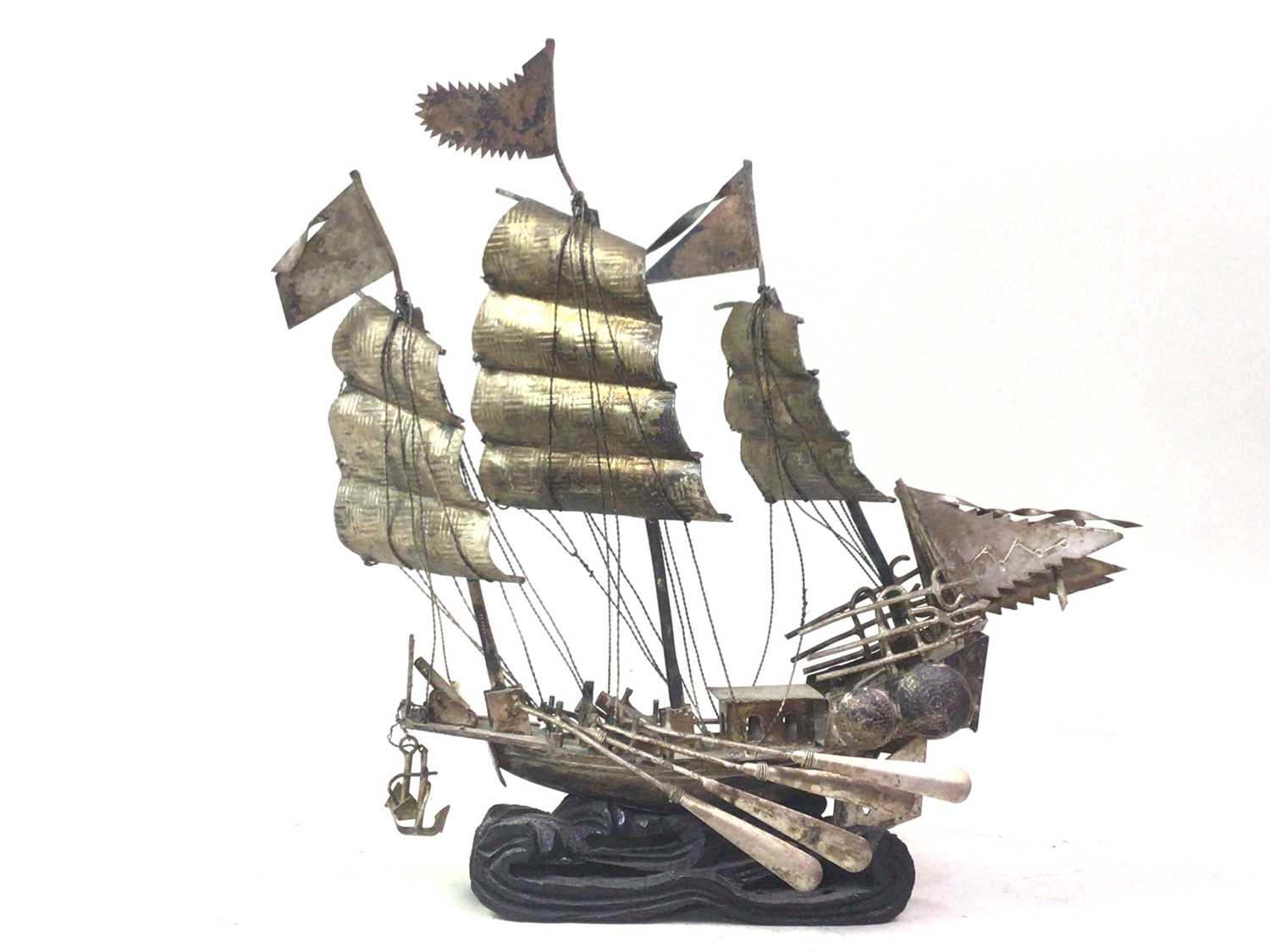 Lot 5 - CHINESE WHITE METAL GALLEON,