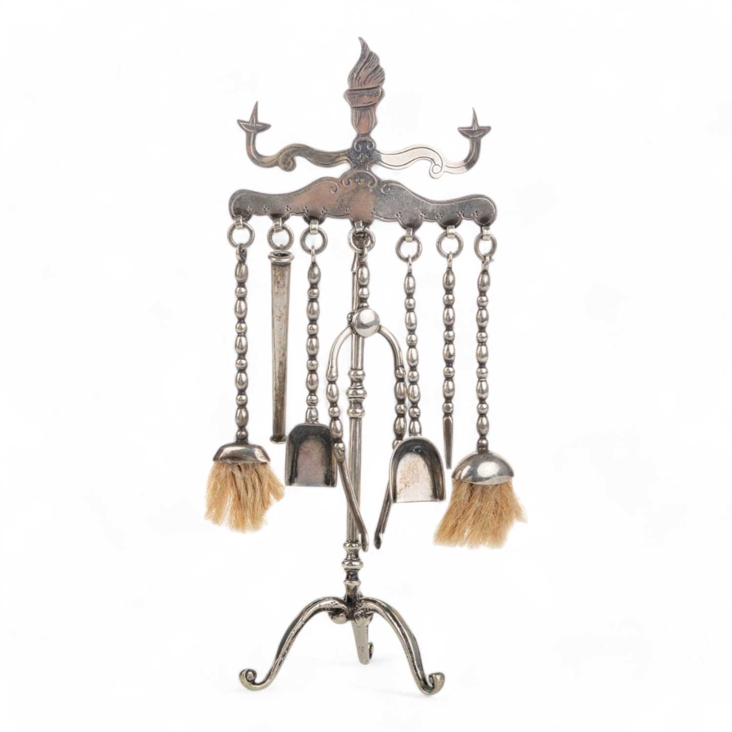 Lot 1595 - DUTCH SILVER MINIATURE FIRESIDE COMPANION,