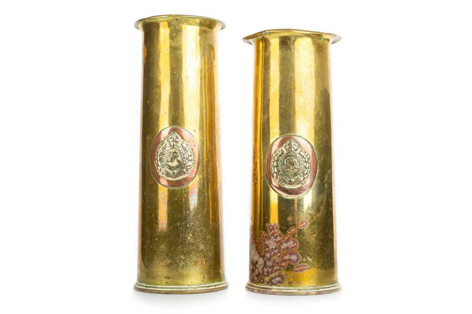 Lot 47 - PAIR OF WWI TRENCH ART SHELL CASINGS,