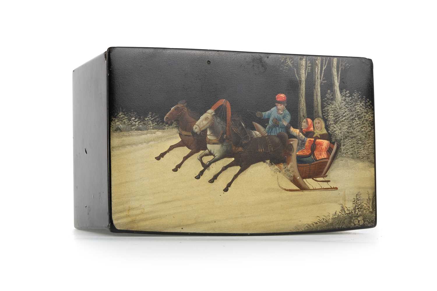 Lot 1466 - RUSSIAN LACQUERED TEA CADDY,