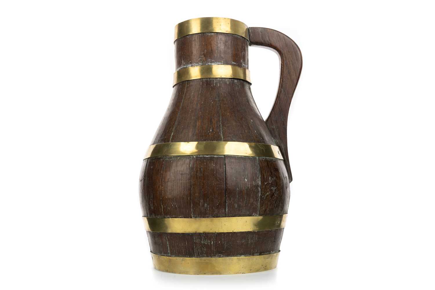 Lot 593 - VICTORIAN COOPERED CIDER JUG,