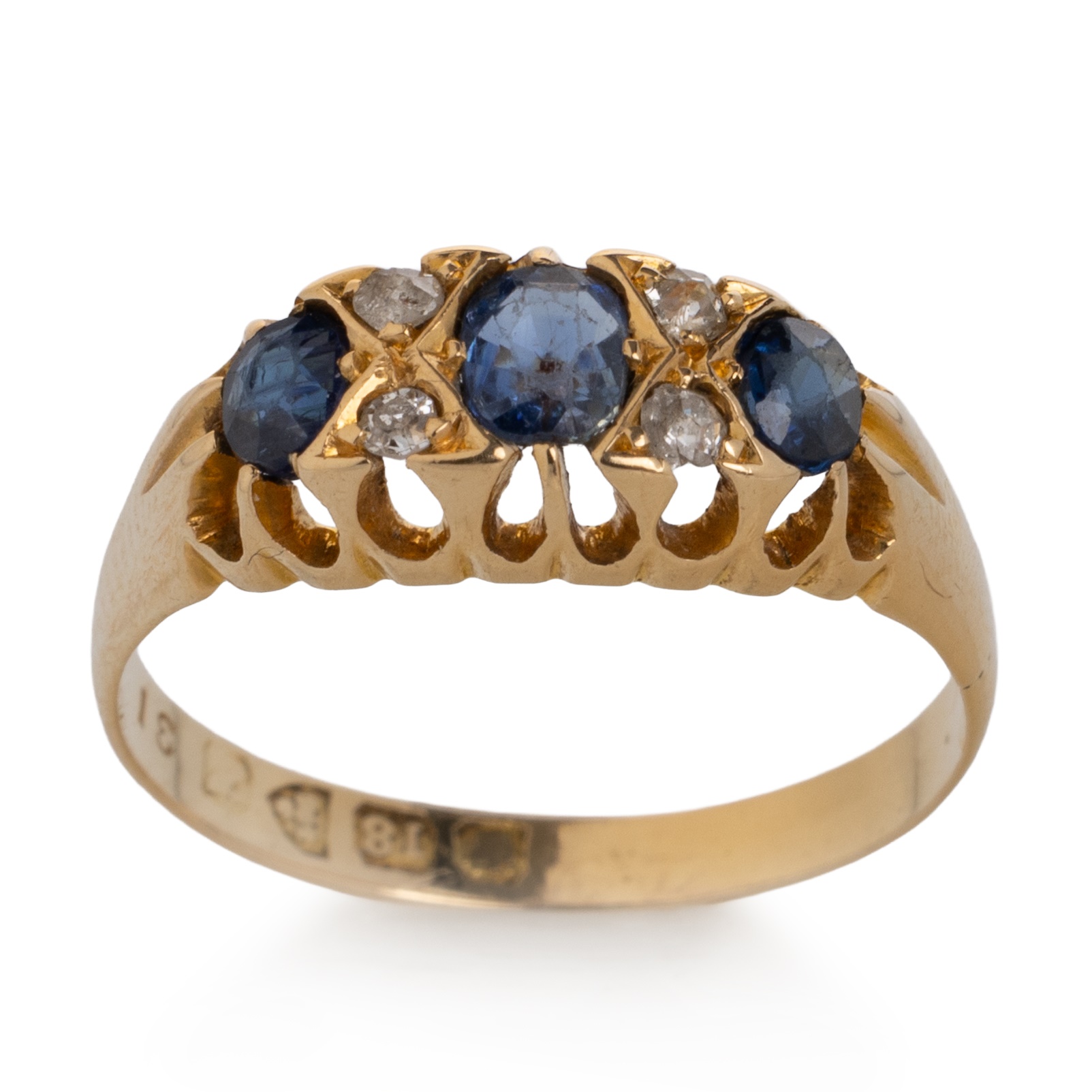 Lot 436 - VICTORIAN SAPPHIRE AND DIAMOND BOAT RING,