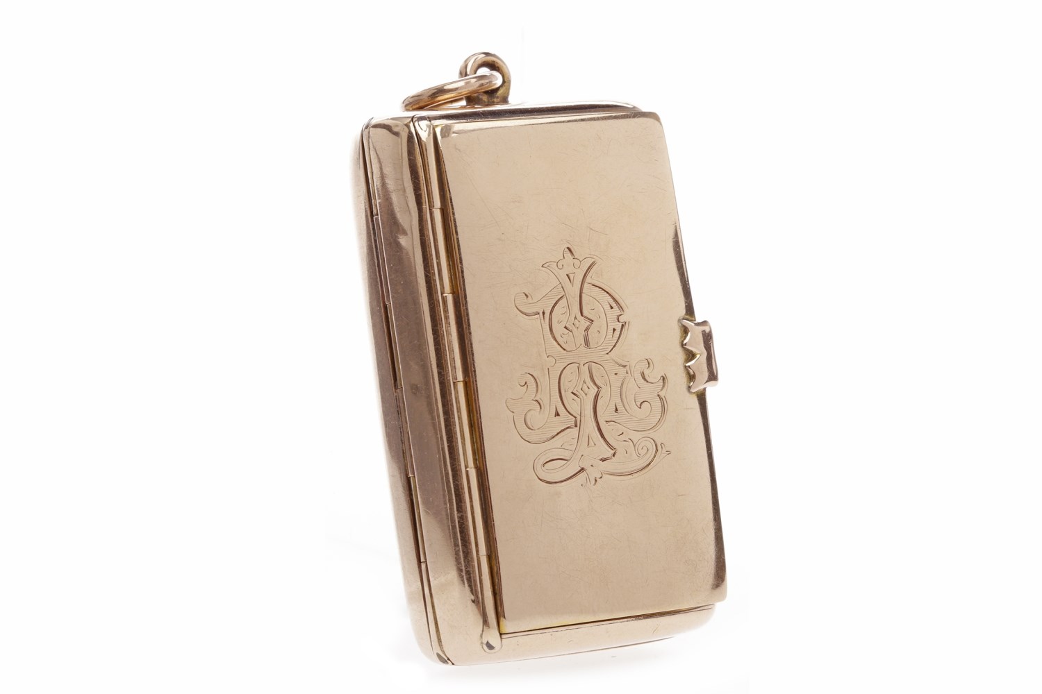 Lot 85 - NINE CARAT GOLD MATCHBOX HOLDER with engraved