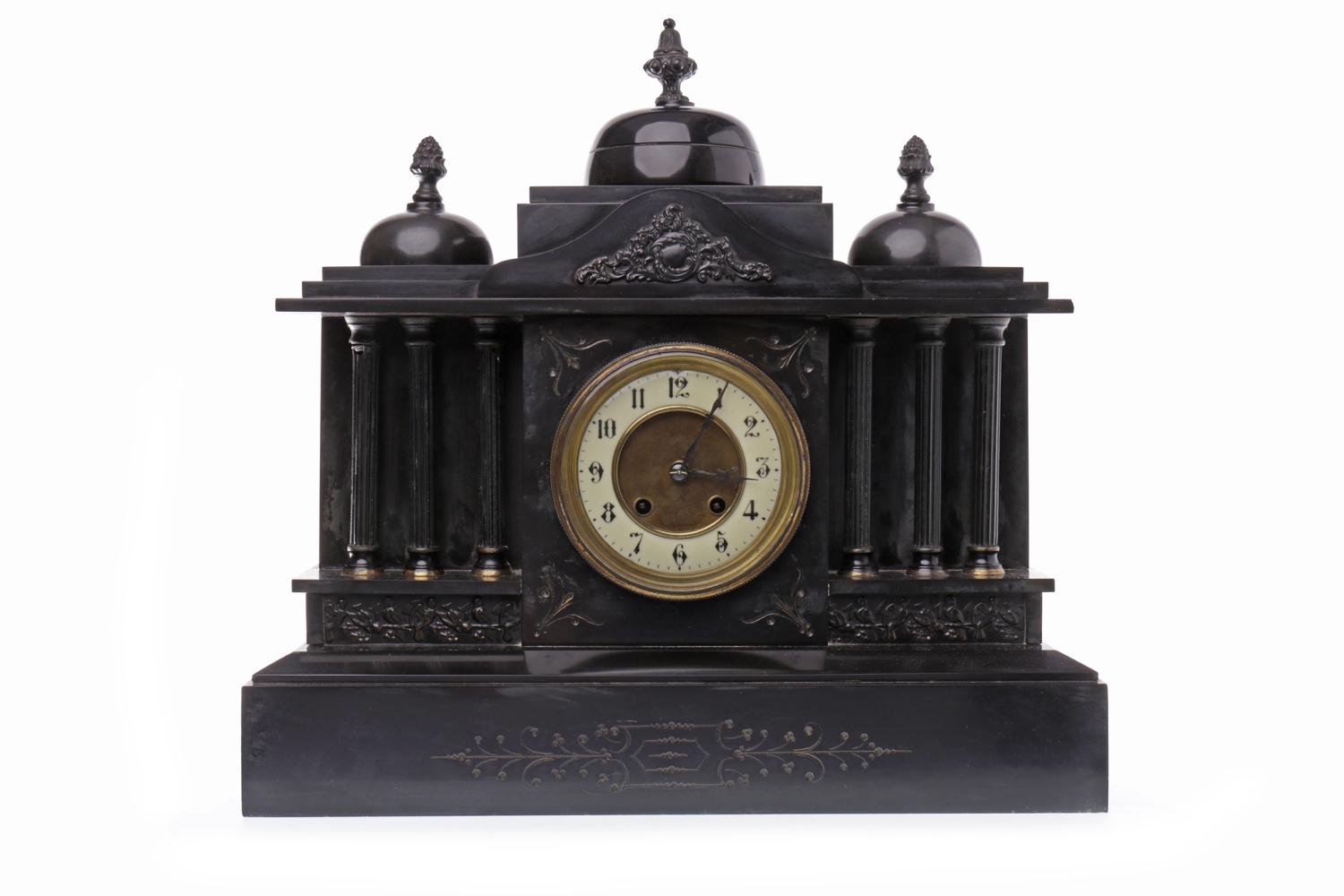 Lot 1457 - VICTORIAN FRENCH BLACK SLATE MANTEL CLOCK