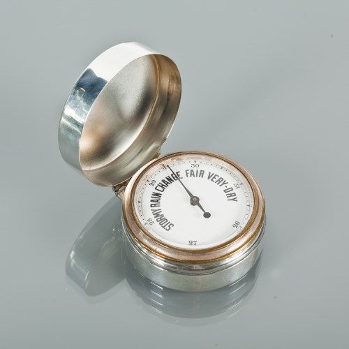 Lot 75 - SILVER CASED BAROMETER white enamel dial,